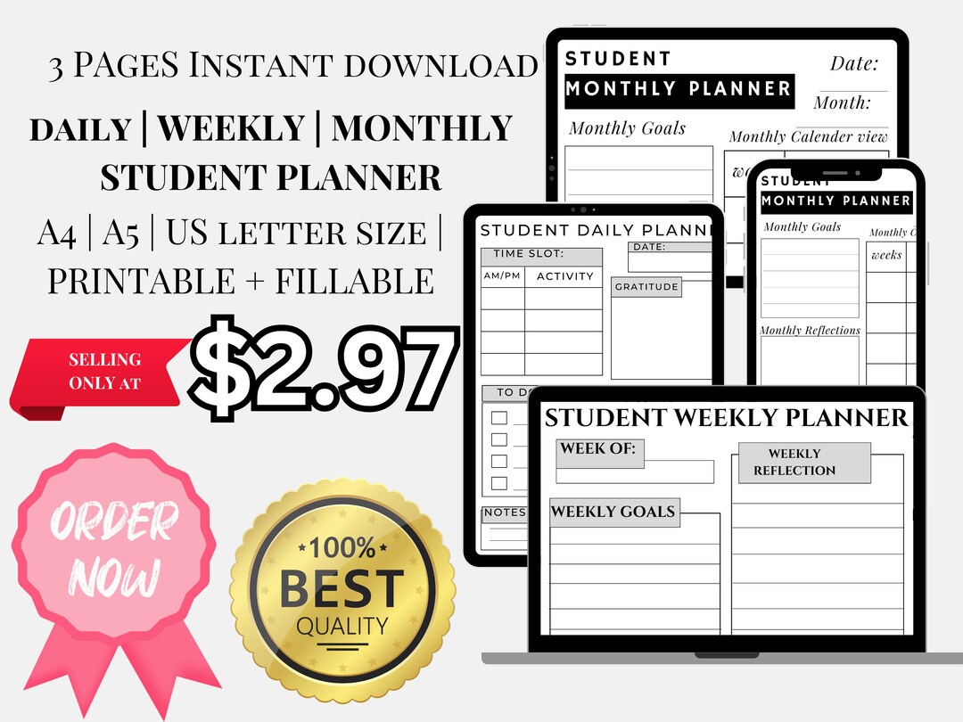 Student Planner Bundle Printable Daily, Weekly & Monthly Planners ...