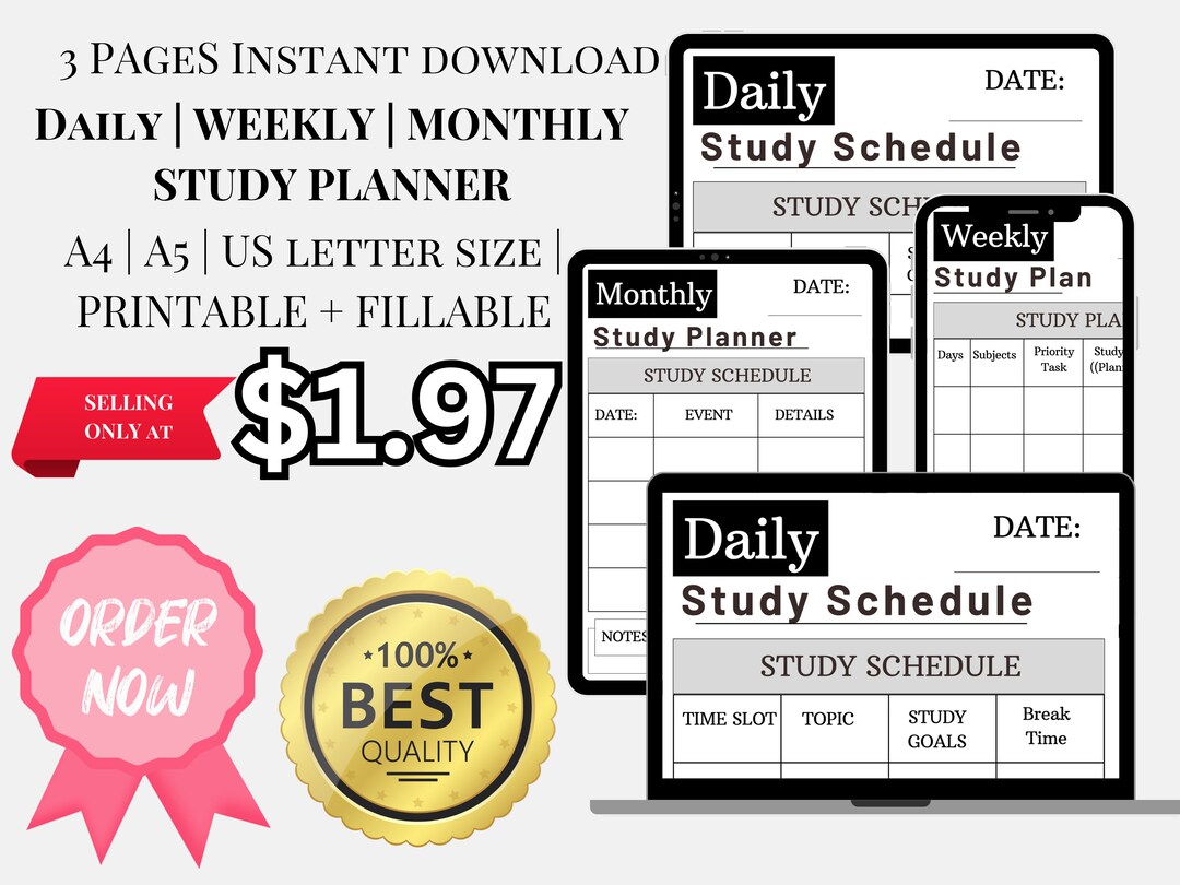 Daily Study Schedule | Weekly Study Plan and Monthly Study Planner ...