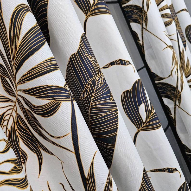 Leaf Pattern Curtain, Art Deco Curtain, Blue Leaf Curtain, Decorative ...