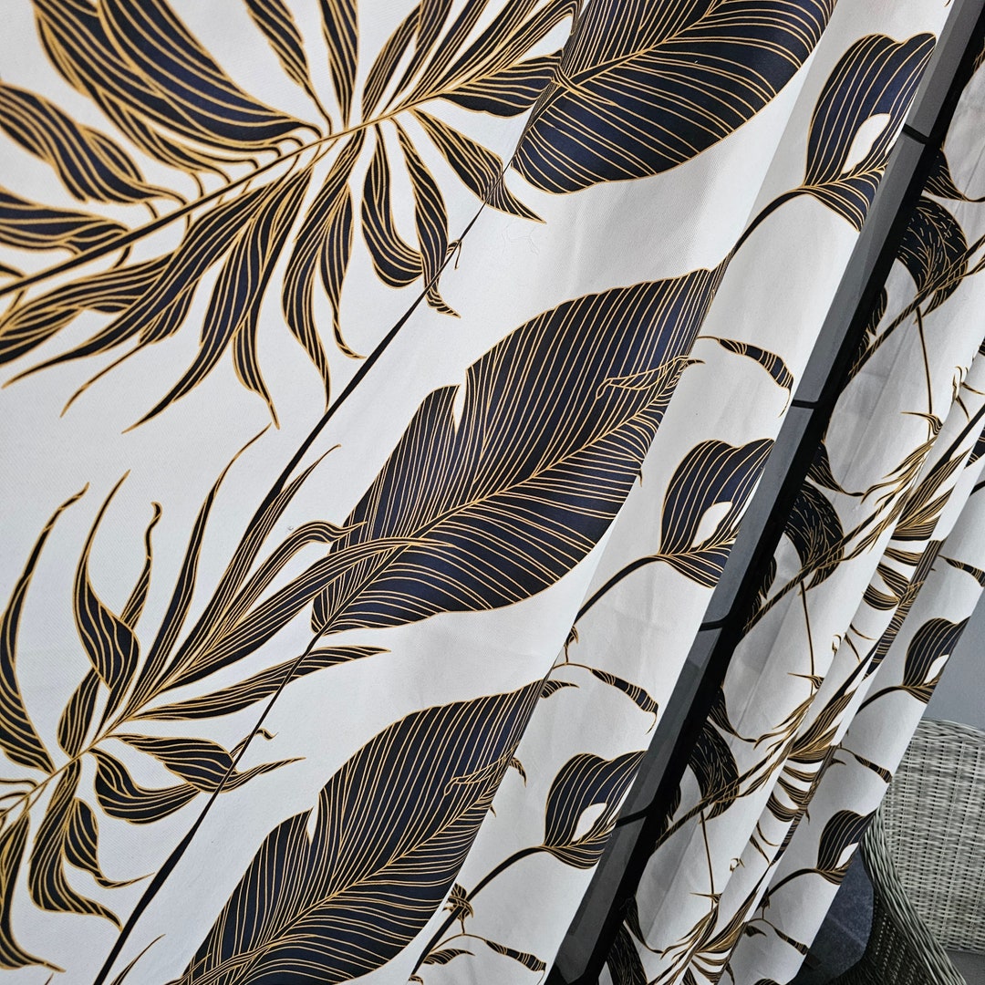 Leaf Pattern Curtain, Art Deco Curtain, Blue Leaf Curtain, Decorative ...