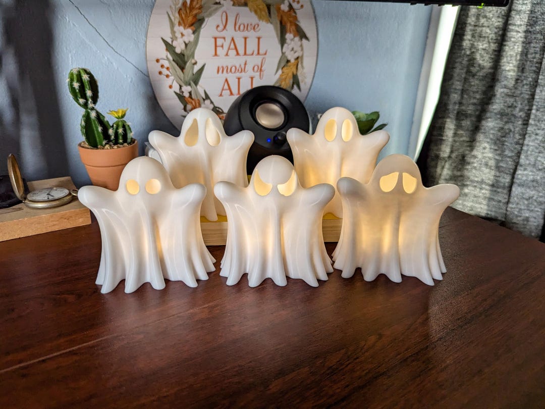 5 Different Light-up Halloween Ghosts With Included 5 LED Tea Lights ...