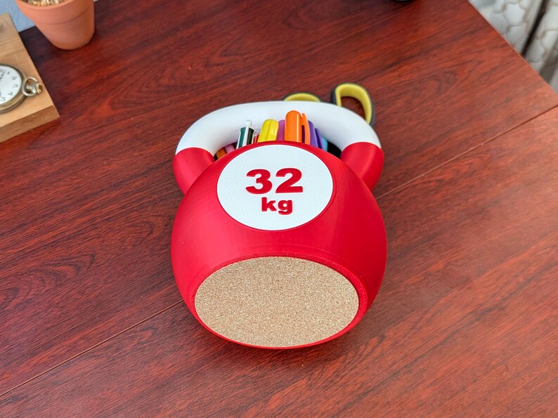 Large Pen & Pencil Holder, Desk Organizer, Red Kettlebell. Gift for ...