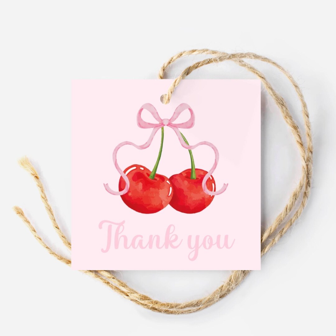 Cherry Thank You Tag, Instant Download Pink Bow and Cherries Party ...
