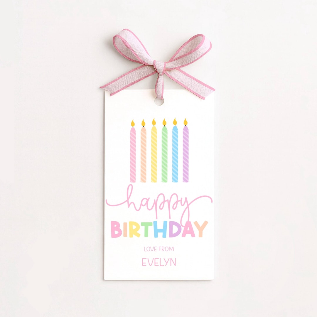 Editable Happy Birthday Gift Tag, Pastel Birthday Tag for Girls - Etsy