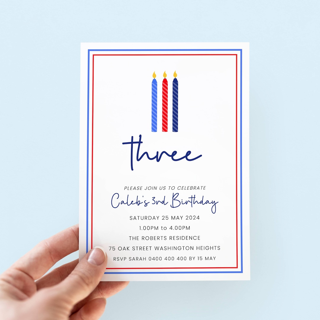 Boy 3rd Birthday Invitation Red & Blue, Editable 3rd Birthday Invite ...