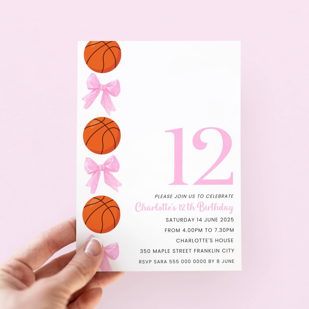 Girl Basketball Birthday Invitation, Editable Girly Basketball Party ...