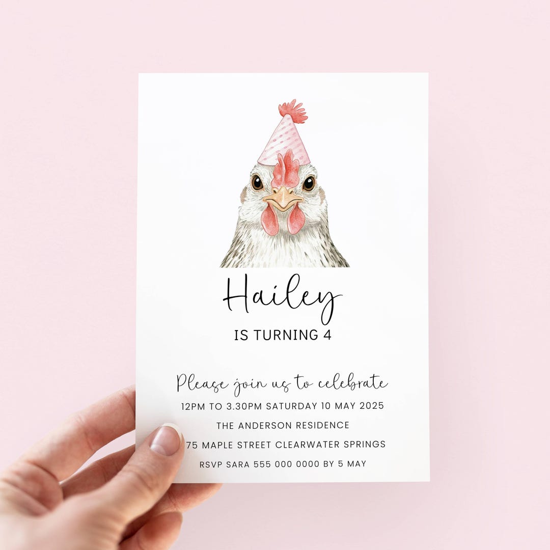 Chicken Birthday Invitation, Editable Chicken Birthday Invite, Cute ...