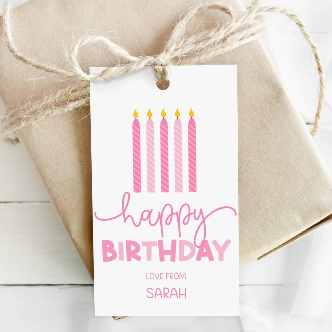 Happy Birthday Tag, Editable Happy Birthday Gift Tag Printable, Pink ...