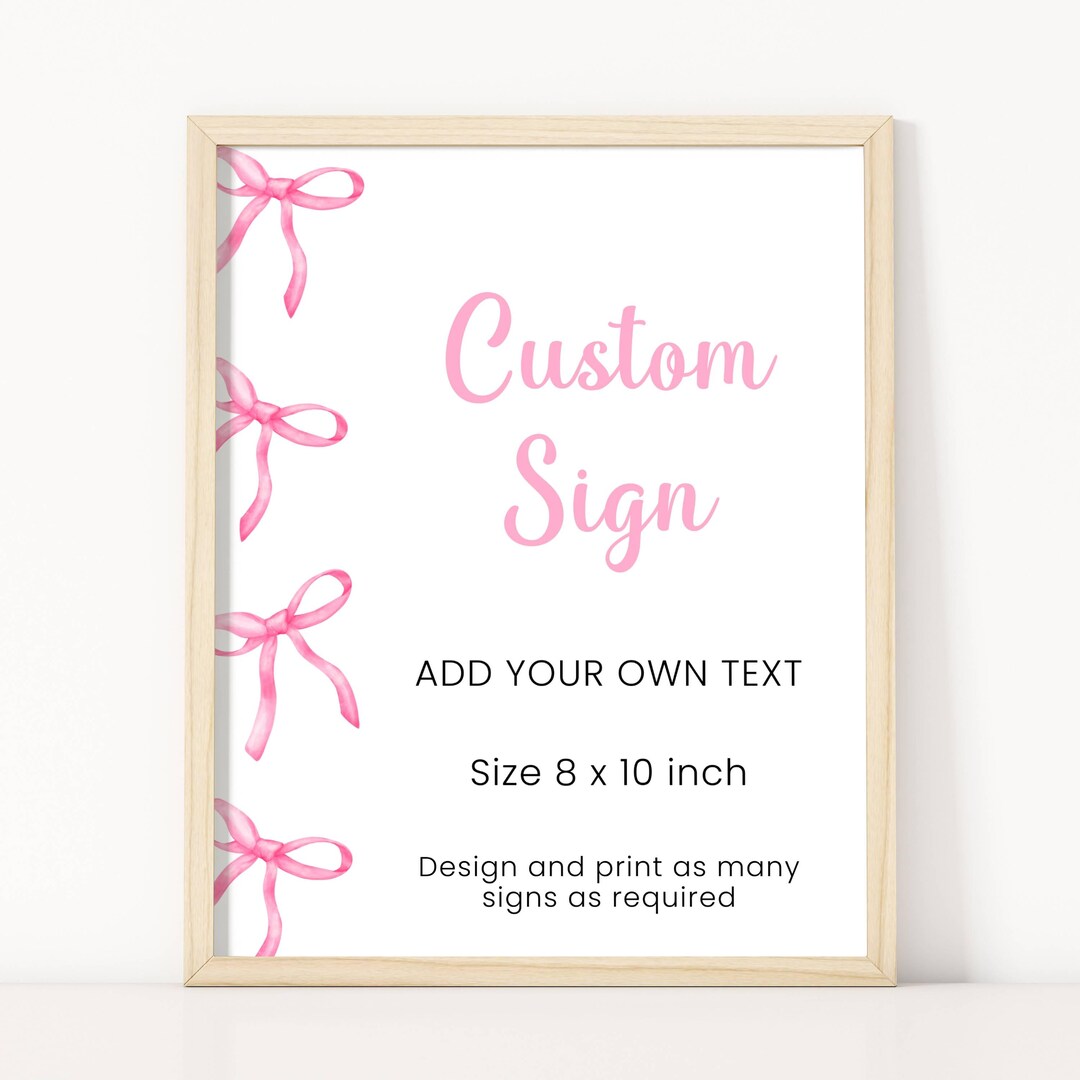 Pink Bow Sign, Editable Bow Sign, Digital Pink Bow Custom Sign ...