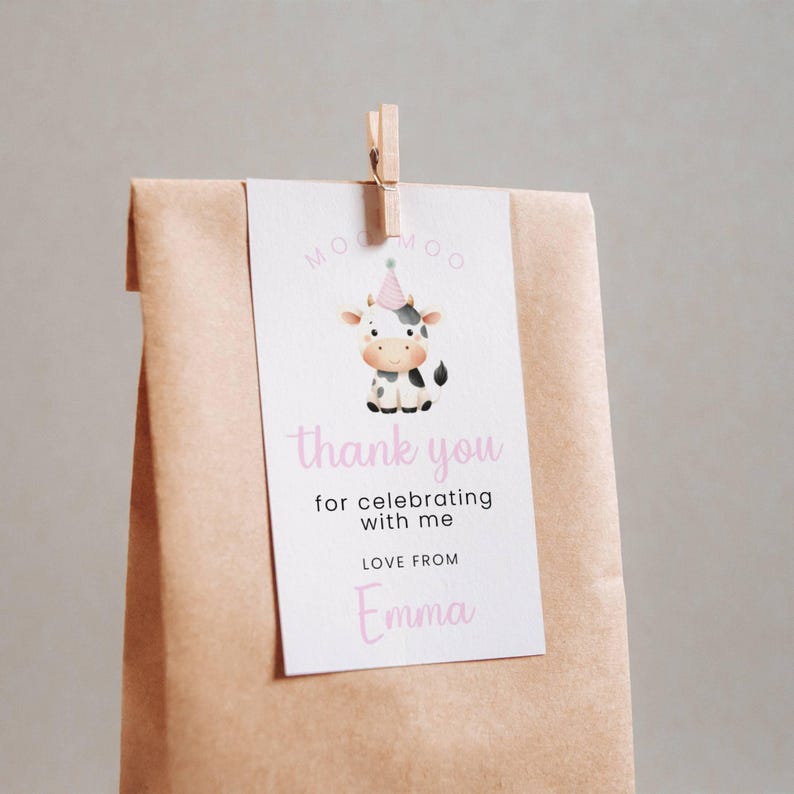 Cow Favor Tag, Editable Moo Moo Thank You Tag, Printable Pink Cow ...