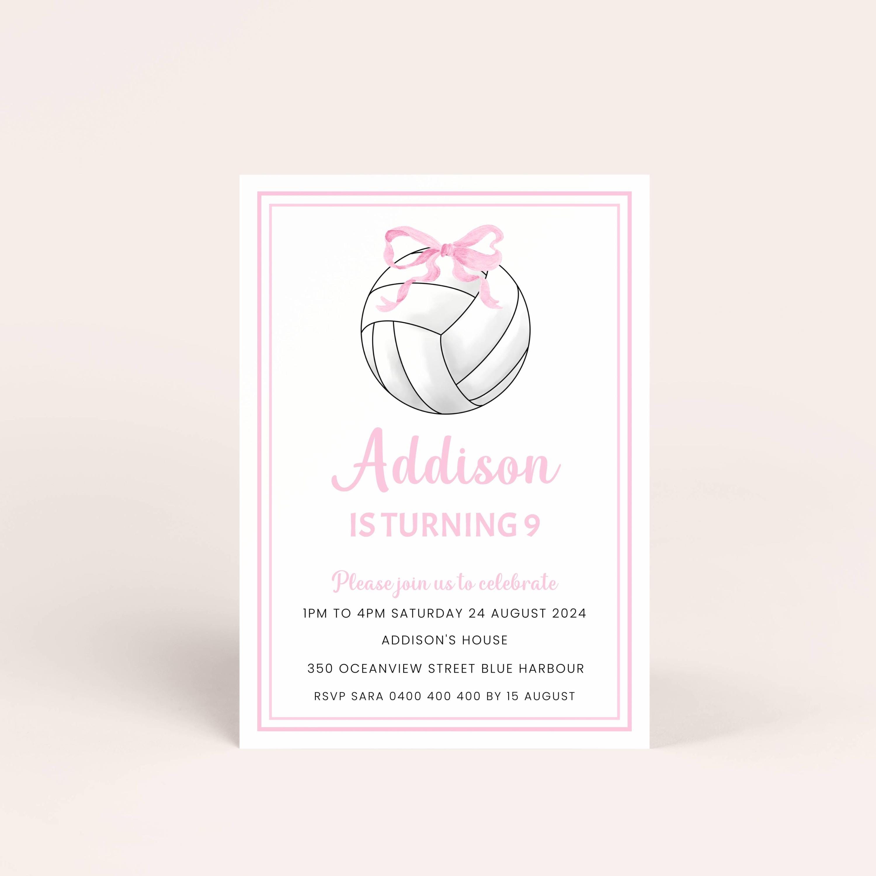 Invitación de cumpleaños de voleibol para niña, invitación de ...