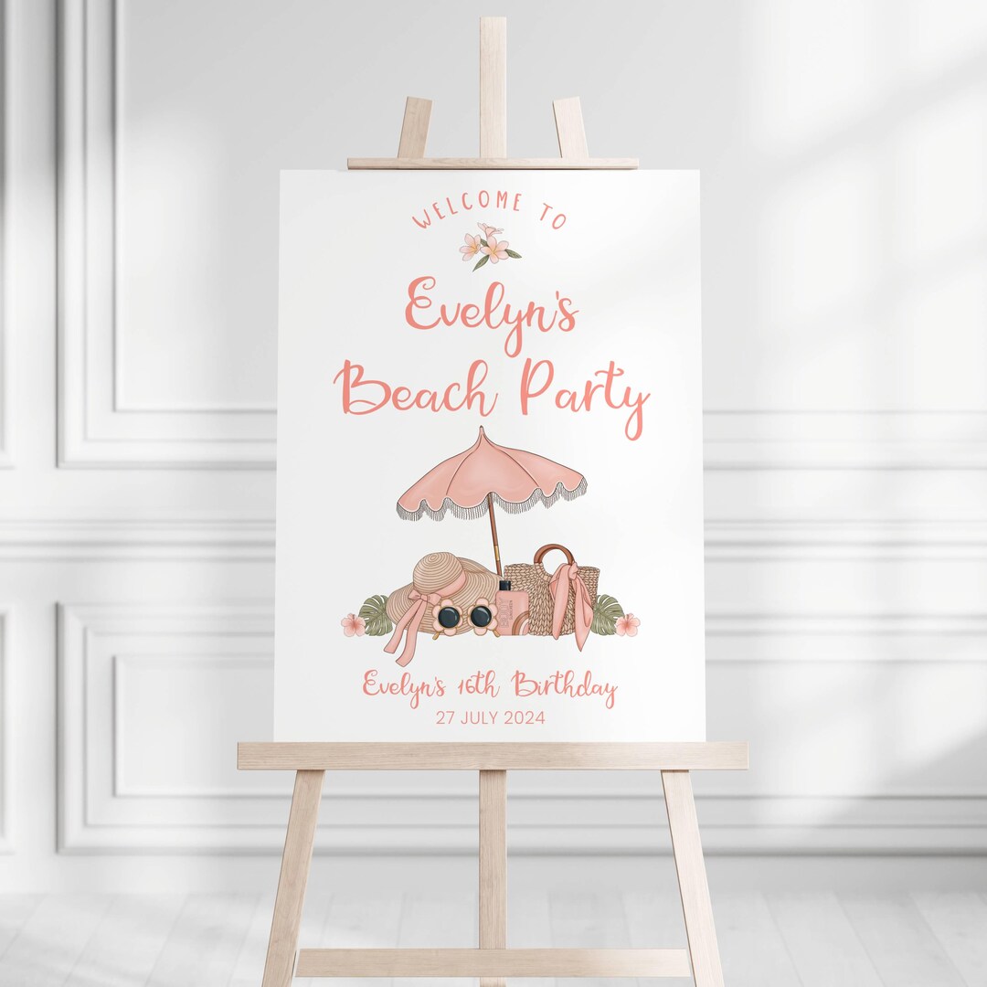 Beach Birthday Welcome Sign, Editable Beach Party Welcome Sign Digital ...
