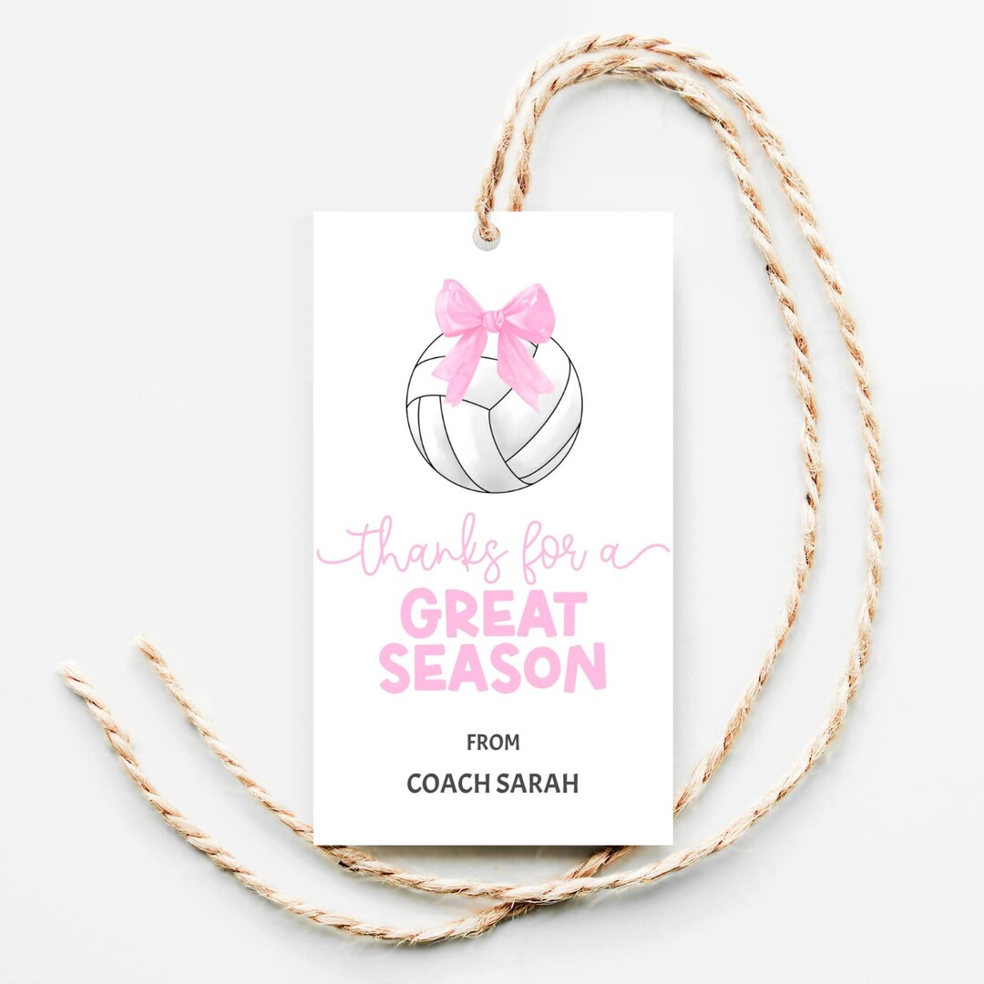 Thanks for A Great Season Volleyball Tag Pink Bow, Volleyball End of ...