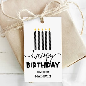 Happy Birthday Tag, Editable Happy Birthday Gift Tag Printable, Black ...