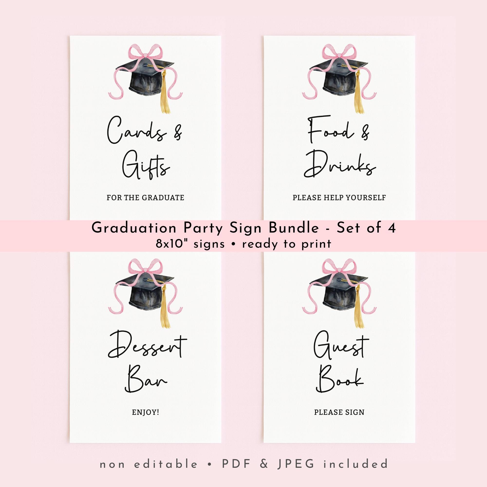 Graduation Party Sign Printable, Grad Party Signs Pink Bow, 2026 ...