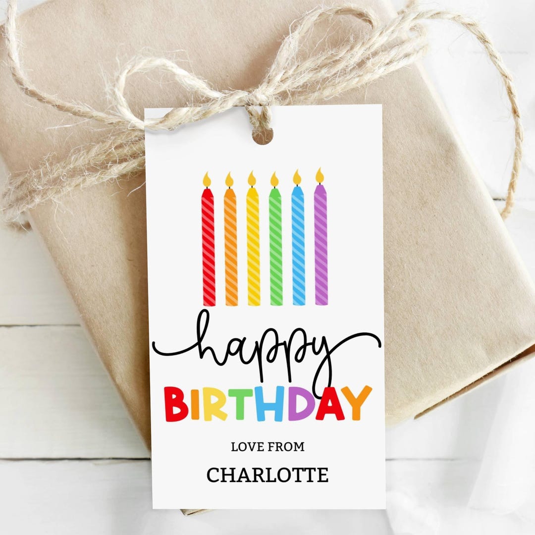 Happy Birthday Tag, Editable Happy Birthday Gift Tag Printable, Rainbow ...