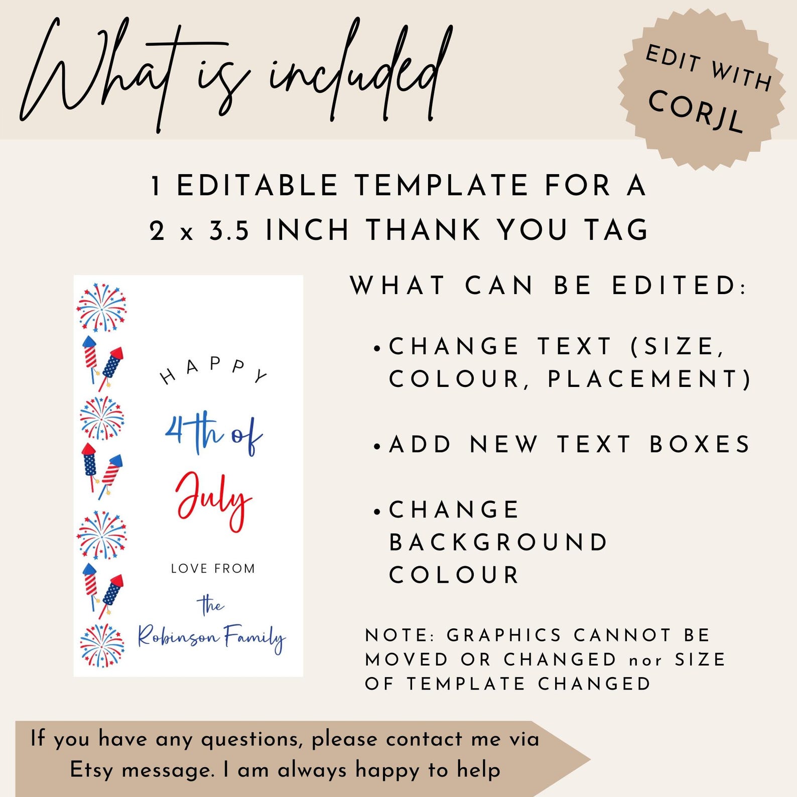 Happy 4th of July Tag, Editable 4th of July Party Favor Tag ...
