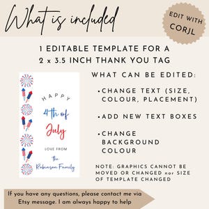 Happy 4th of July Tag, Editable 4th of July Party Favor Tag ...