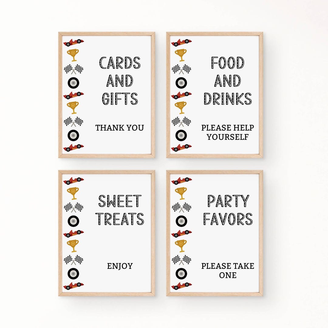 Race Car Party Signs, Editable Racing Car Signs for Boys Birthday Party ...