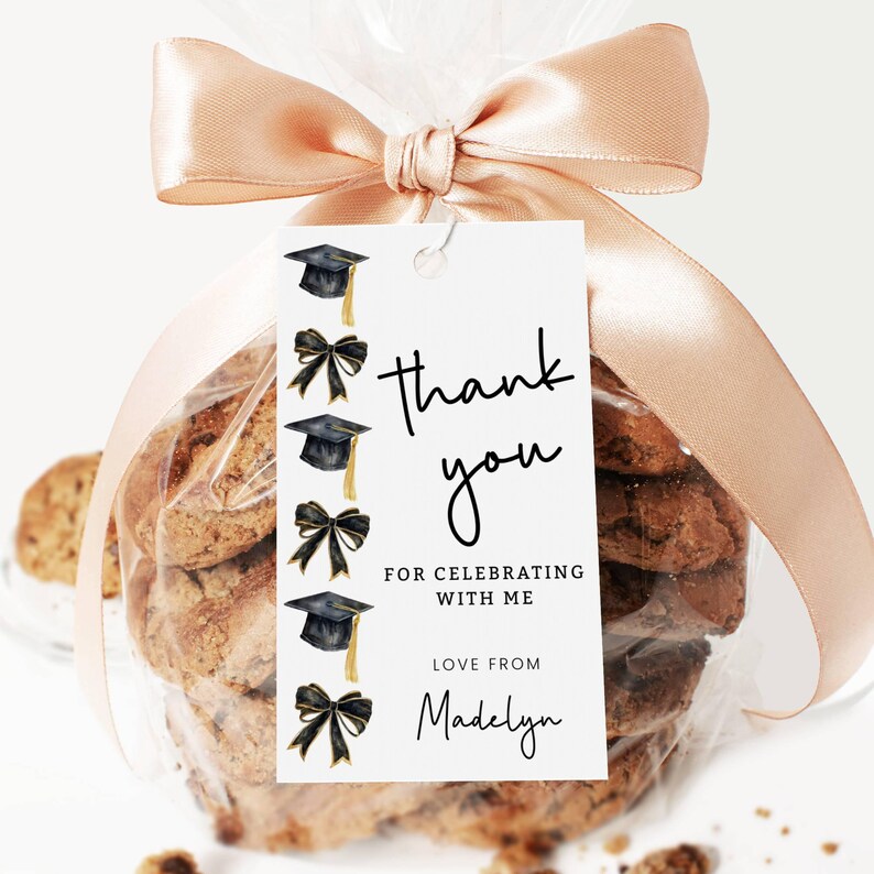 Graduation Thank You Favor Tag Black Bow, Editable Graduation Party ...