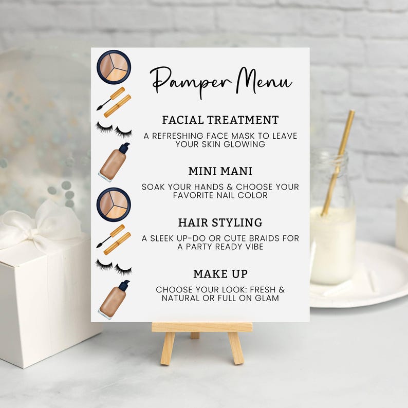 Spa Party Menu, Editable Pamper Party Sign, Spa Party Printable for ...