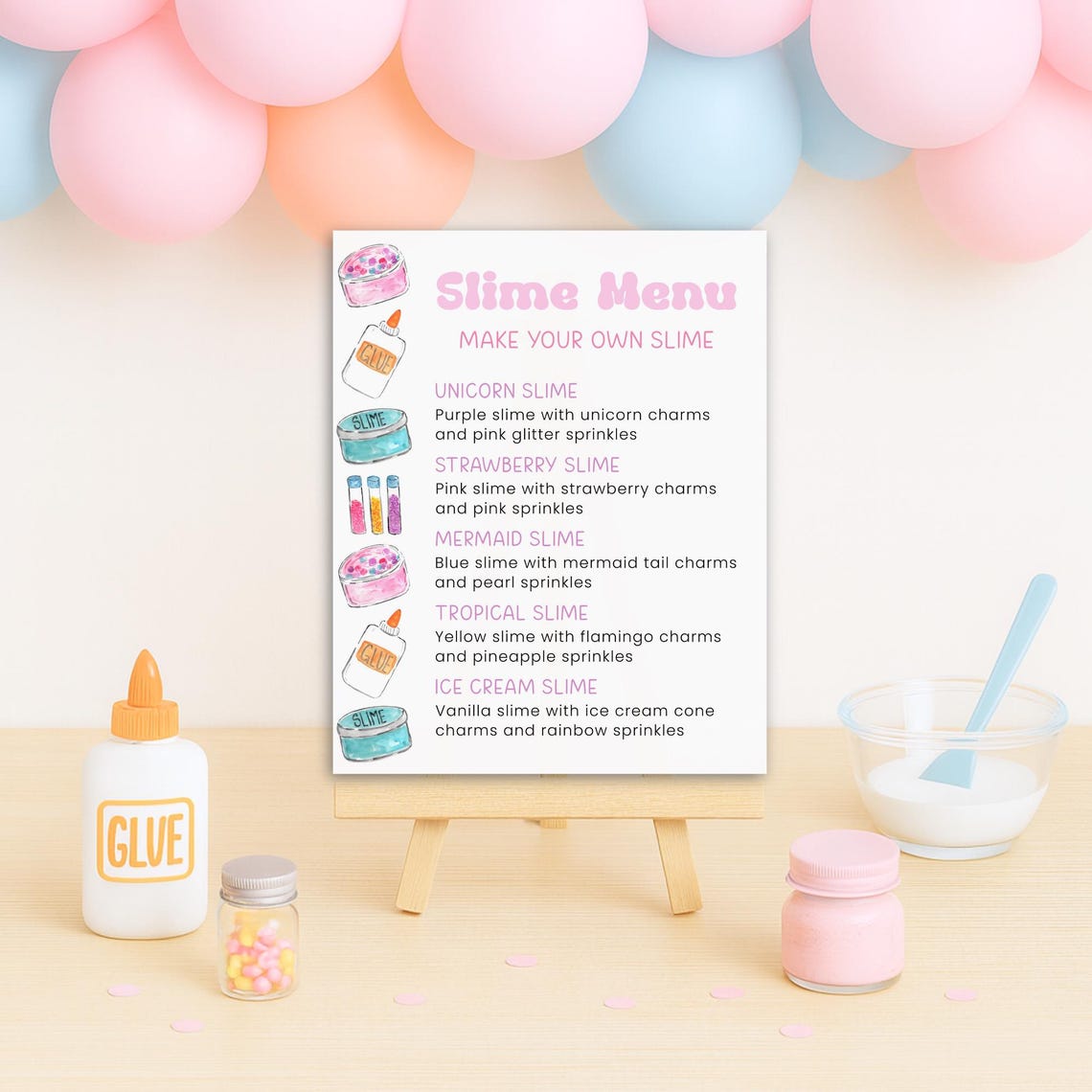 Slime Menu Sign, Editable Slime Sign for Girls, Slime Station Printable ...