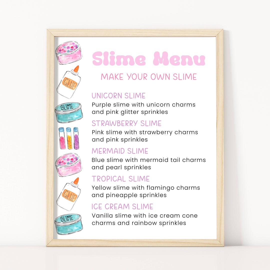 Slime Menu Sign, Editable Slime Sign for Girls, Slime Station Printable ...
