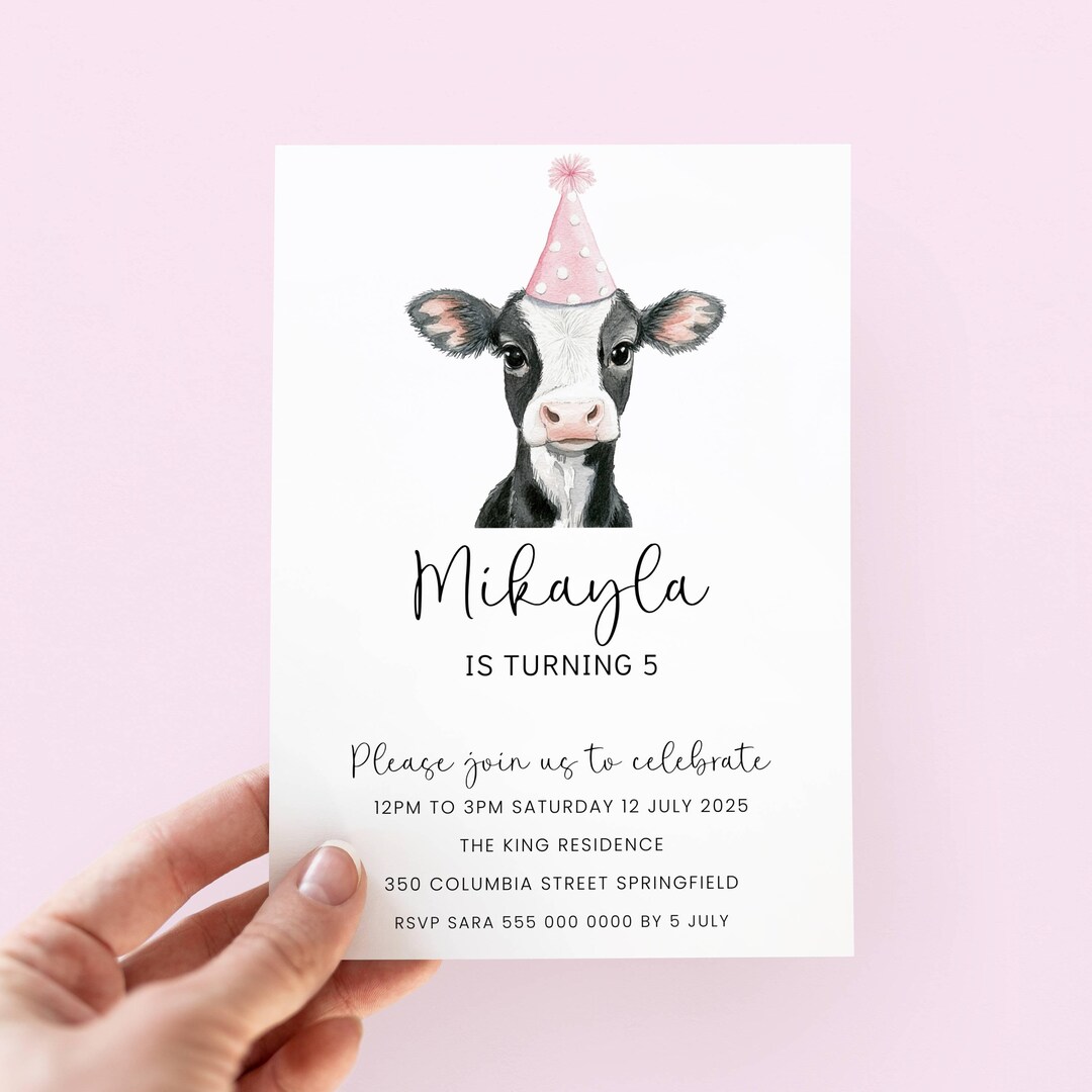 Cow Birthday Invitation Editable Pink Cow Birthday Invite Girl, Cute ...