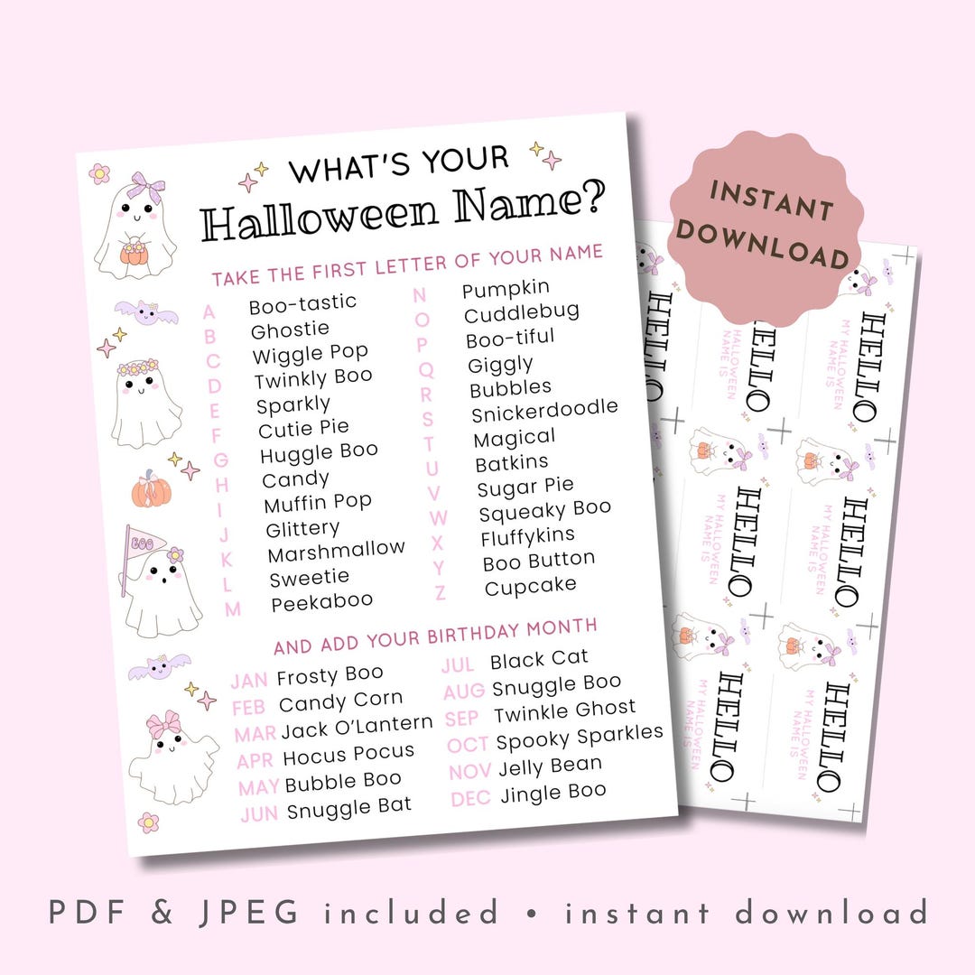 What’s Your Halloween Name Game, Printable Halloween Party Game for ...