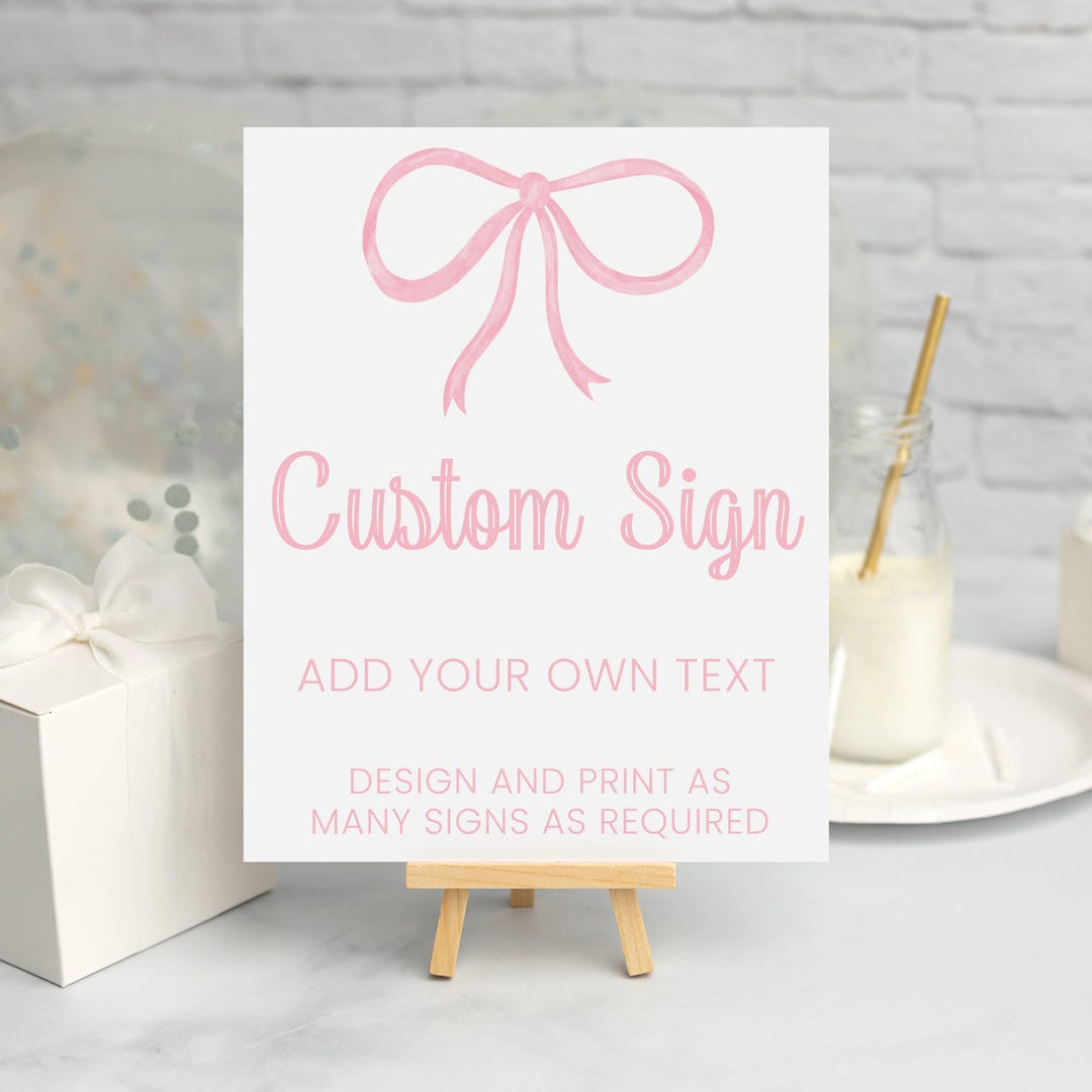 Printable Pink Bow Sign for Coquette Birthday, Editable Custom Sign for ...
