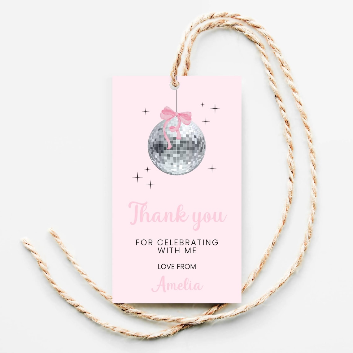 Disco Favor Tag, Editable Pink Disco Birthday Thank You Tag for Party ...