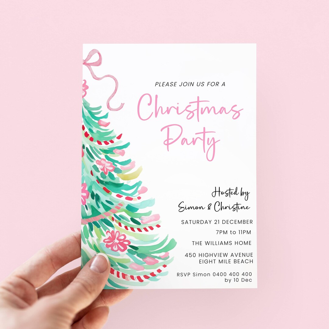 Pink Christmas Party Invitation, Christmas Invitation Templates, Girls ...