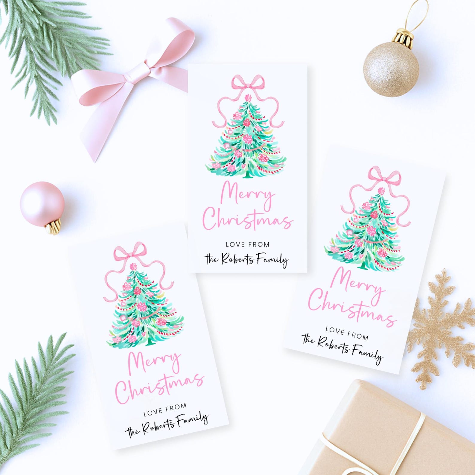 Pink Christmas Gift Tag, Editable Pink Christmas Tags Printable, Preppy ...