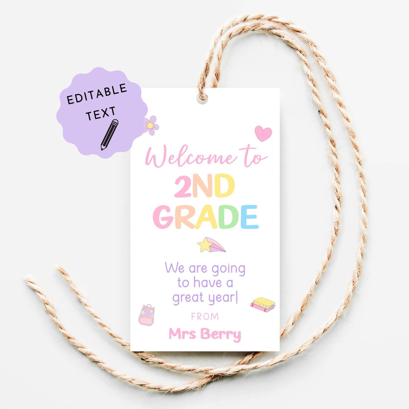 Welcome to 2nd Grade Tag Pastel, Editable Back to School Tag, Printable ...