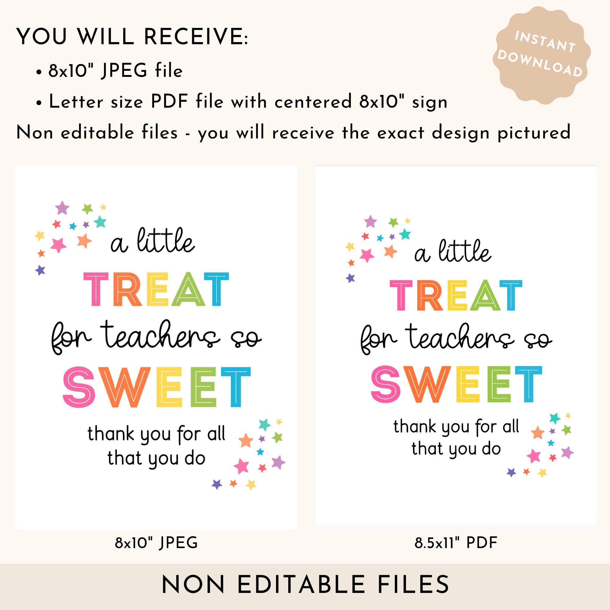 Teacher Appreciation Treat Sign Printable, Colorful Thank You Sign ...