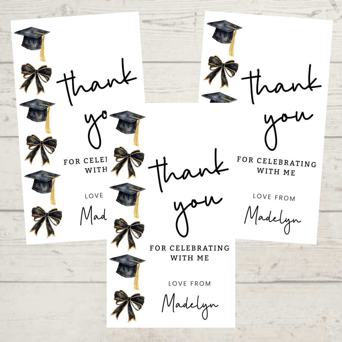 Graduation Thank You Favor Tag Black Bow, Editable Graduation Party ...