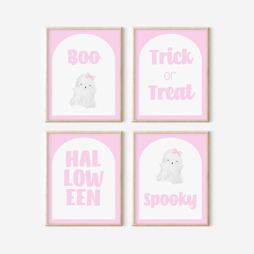 Pink Halloween Signs, Printable Halloween, Halloween Wall Art, Pastel ...