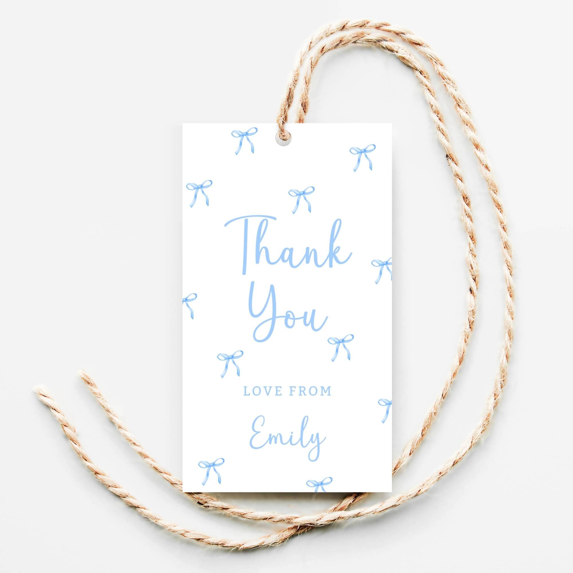 Blue Bow Favor Tag, Blue Coquette Bow Thank You Tag Editable, Blue Bow ...