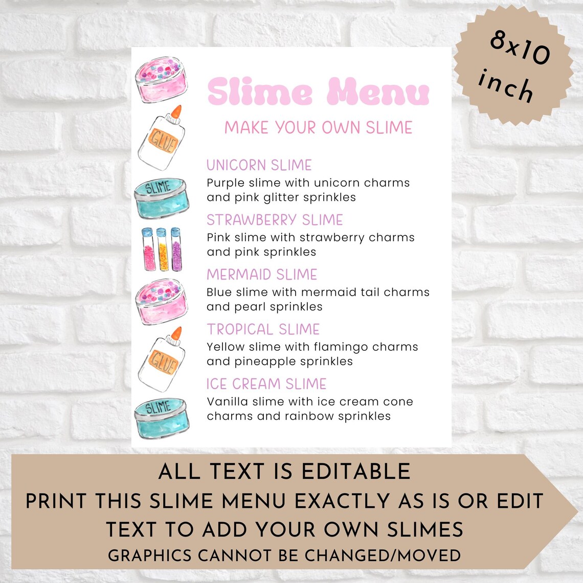 Slime Menu Sign, Editable Slime Sign for Girls, Slime Station Printable ...
