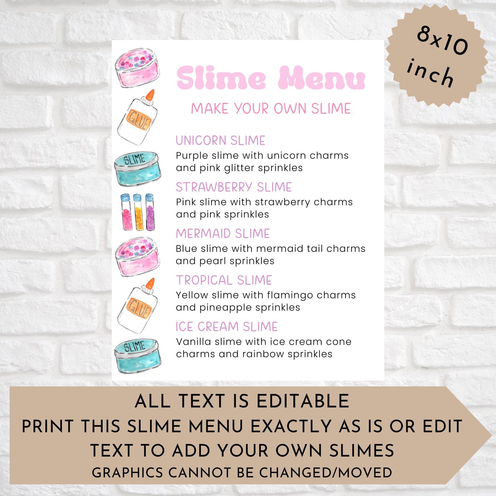 Slime Menu Sign, Editable Slime Sign for Girls, Slime Station Printable ...