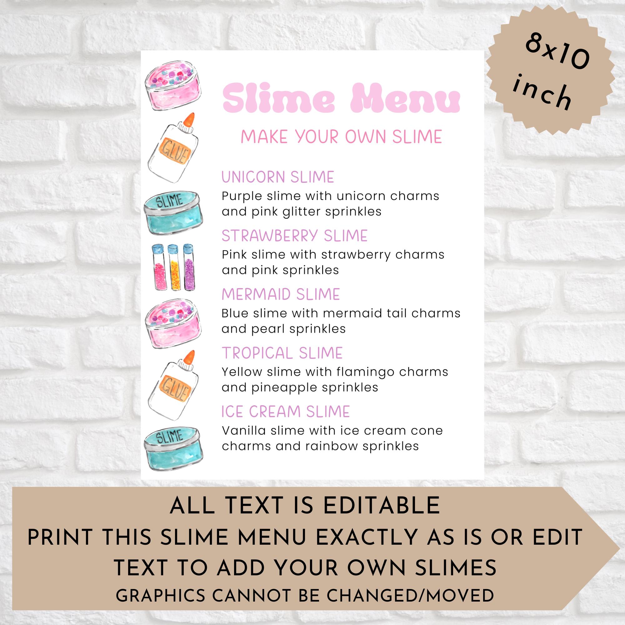 Slime Menu Sign, Editable Slime Sign for Girls, Slime Station Printable ...