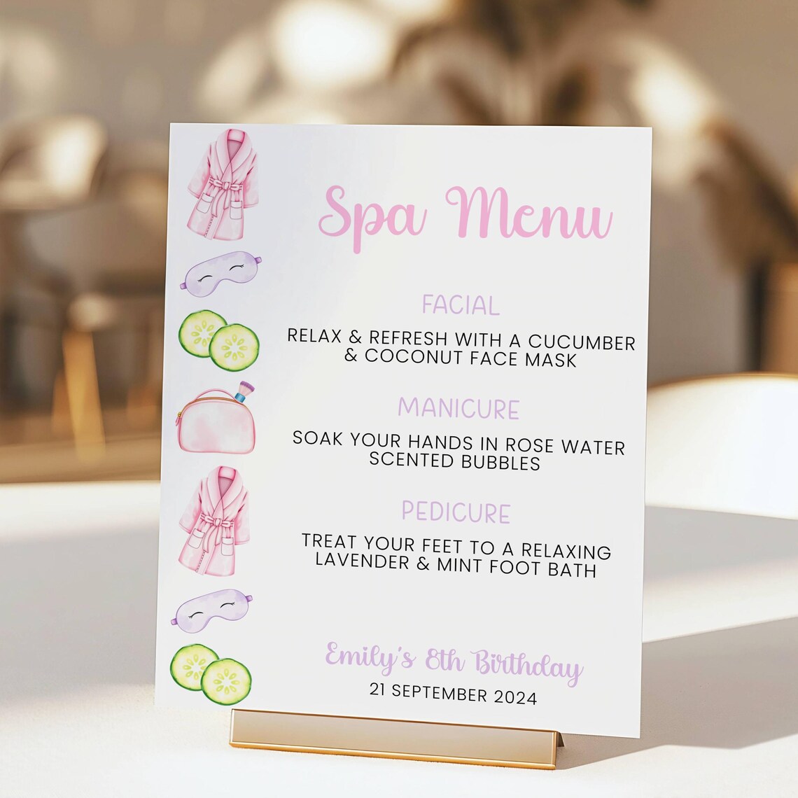 Spa Party Menu, Editable Spa Menu Sign for Girls, Pink Spa Menu, Spa ...
