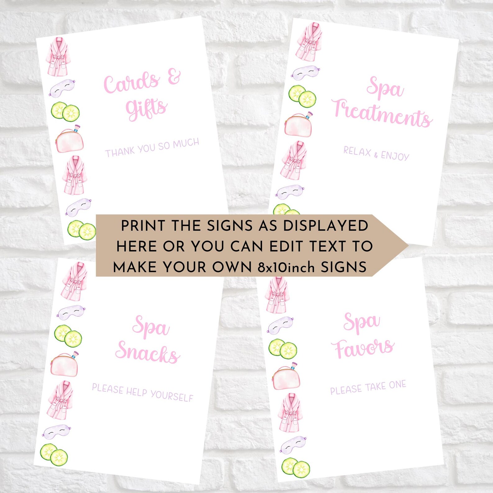 Spa Party Signs, Editable Spa Birthday Signs, Digital Pink Spa Party ...