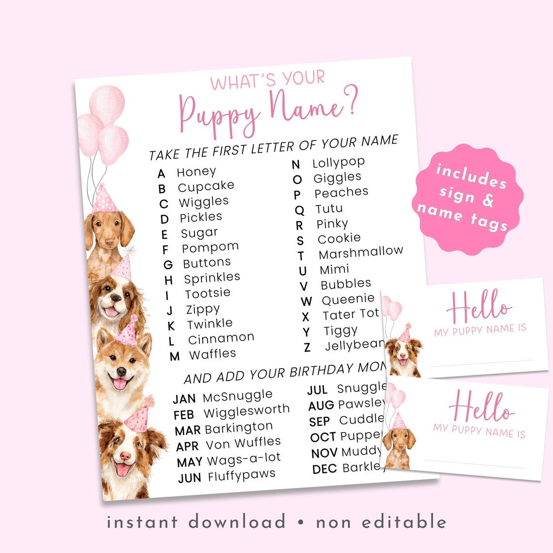 Whats Your Puppy Name Printable, Pink Puppy Party Game for Kids ...