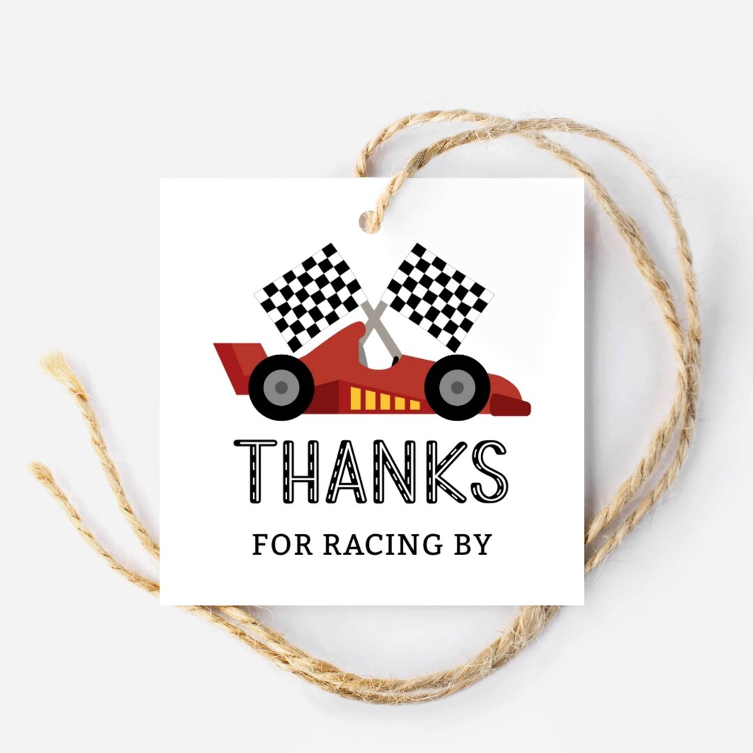 Race Car Favor Tag, Instant Download Red Racing Car Thank You Tag Printable Race Car Birthday ...