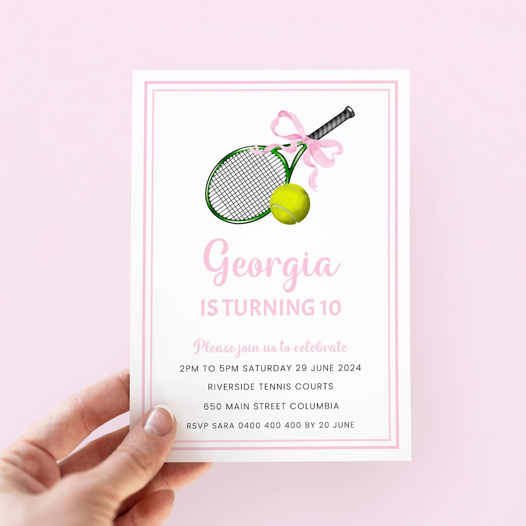 Tennis Birthday Invitation, Pink Tennis Birthday Invite Girl Tennis ...