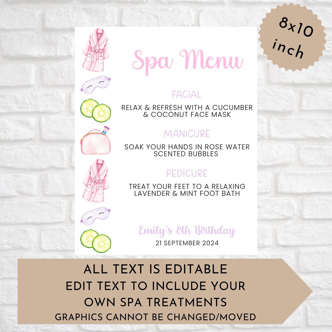 Spa Party Menu, Editable Spa Menu Sign for Girls, Pink Spa Menu, Spa ...