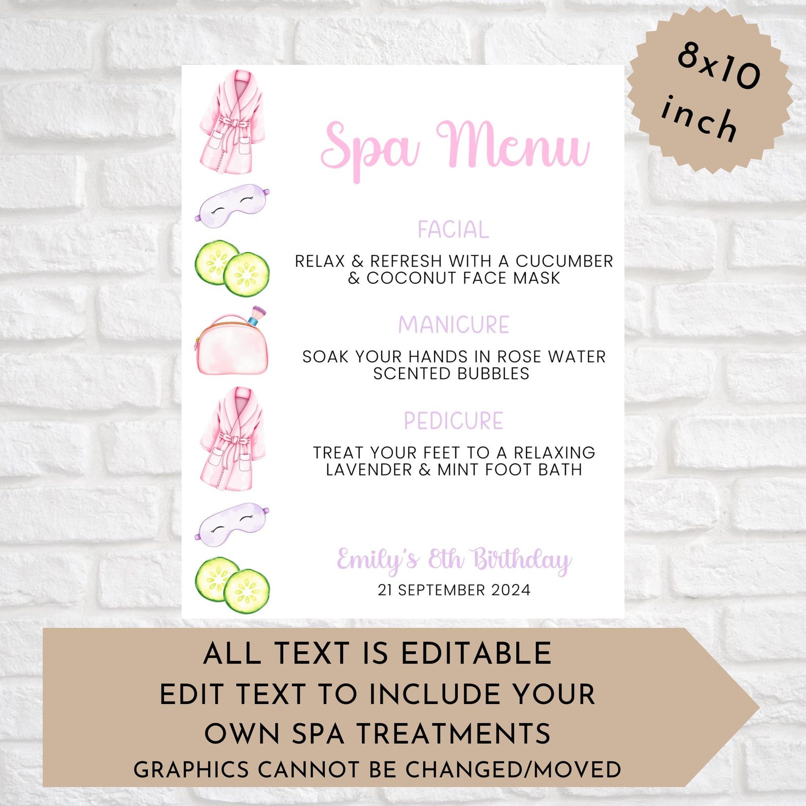 Spa Party Menu, Editable Spa Menu Sign for Girls, Pink Spa Menu, Spa ...