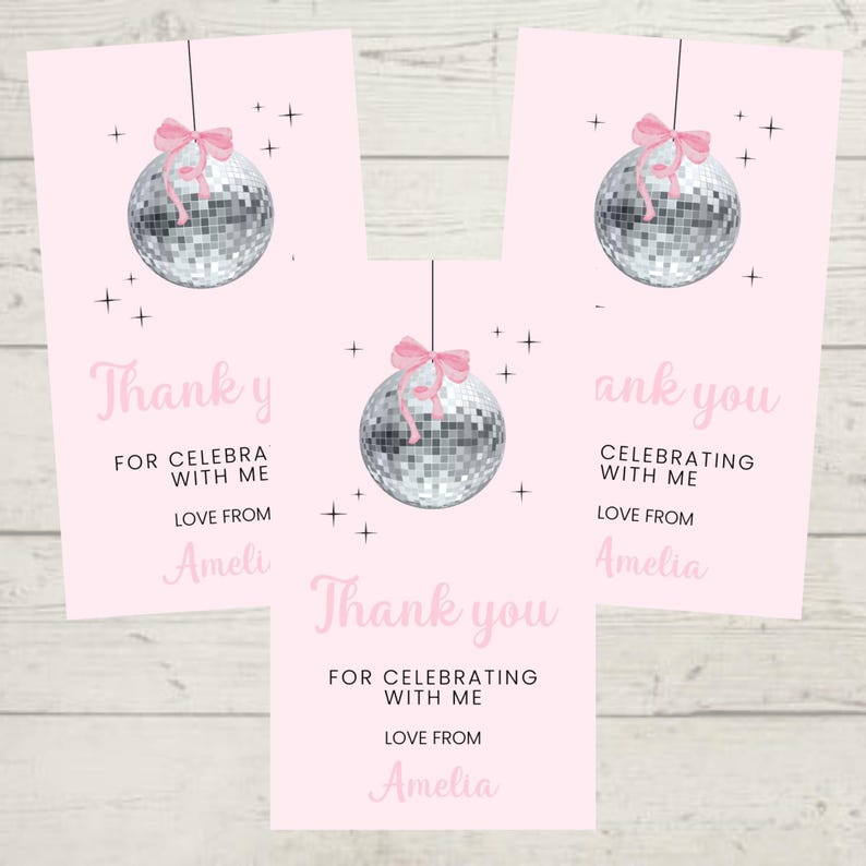 Disco Favor Tag, Editable Pink Disco Birthday Thank You Tag for Party ...