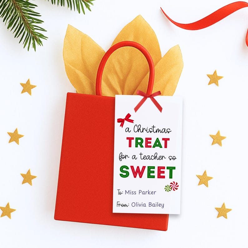 Christmas Teacher Gift Tags Printable, Holiday Treat Tag for Teachers ...